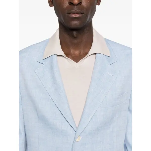 Brunello Cucinelli Light Linen & Virgin Wool Blend Blazer - Blue