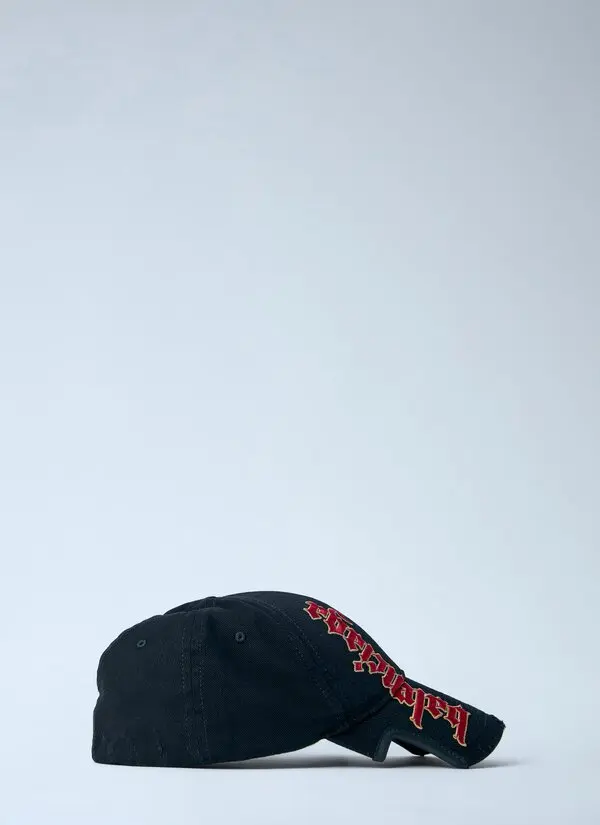 Balenciaga Distressed Embroidered Logo Cap - Black
