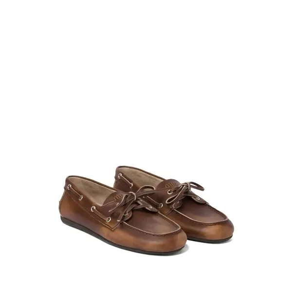 Miu Miu Embossed Logo Suede Loafers - Brown