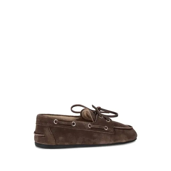 Miu Miu Embossed Logo Suede Loafers - Brown