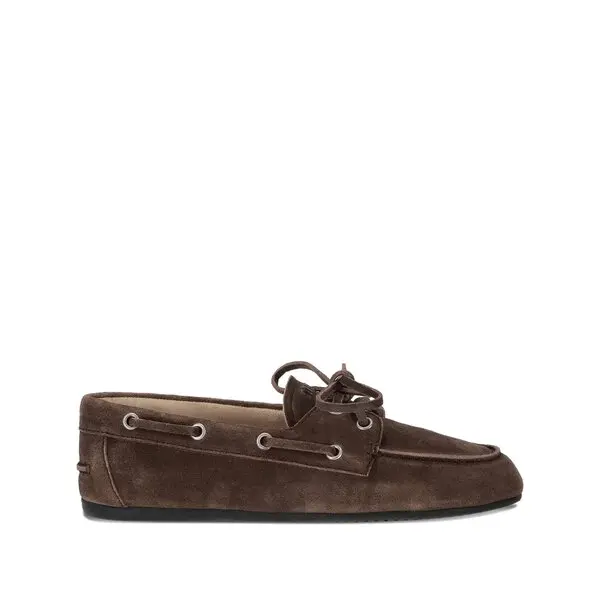 Miu Miu Embossed Logo Suede Loafers - Brown
