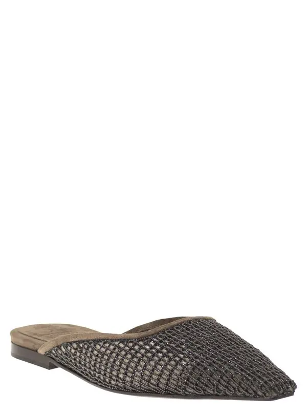 Brunello Cucinelli Suede Mules With Precious Net Embroidery