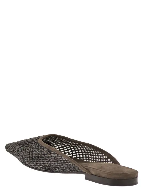 Brunello Cucinelli Suede Mules With Precious Net Embroidery