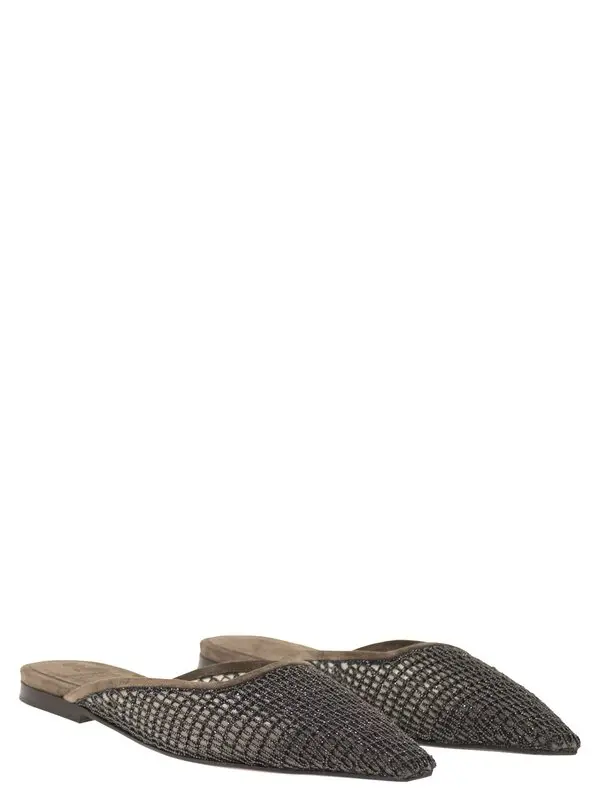 Brunello Cucinelli Suede Mules With Precious Net Embroidery