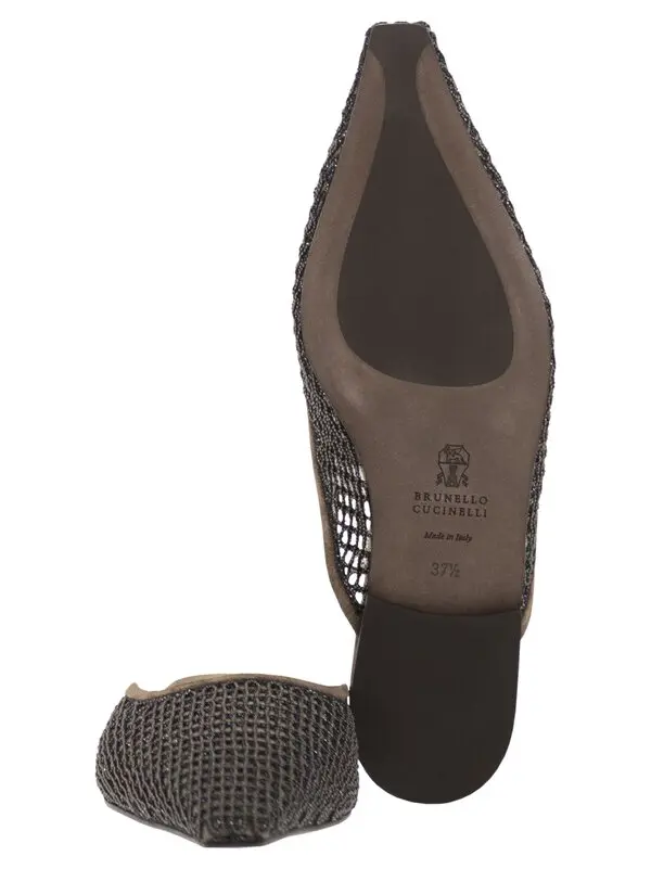 Brunello Cucinelli Suede Mules With Precious Net Embroidery