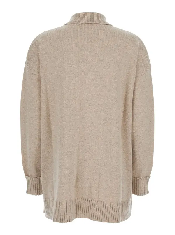 Max Mara Beige Cashmere Cardigan With Classic Collar And Patch Pocket - Multicolor
