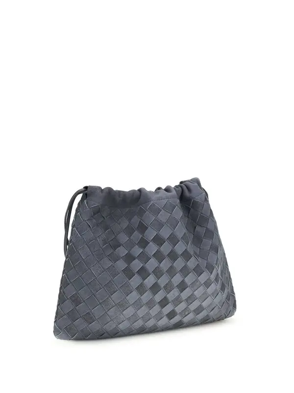 Bottega Veneta Suede Calfskin Pouch With Intrecciato Pattern - Blue