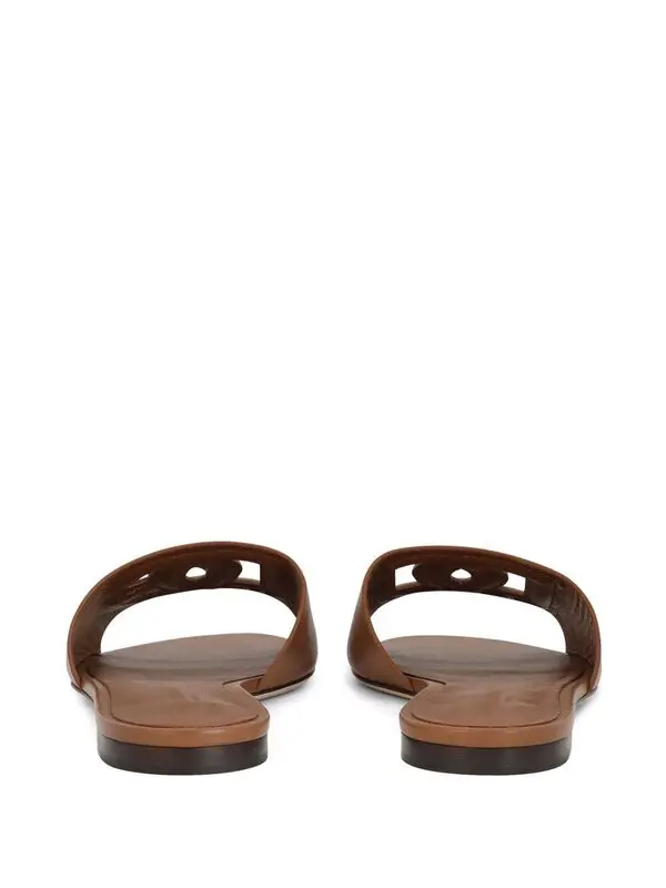 Dolce & Gabbana Dg Millennials Leather Flat Slides - Brown