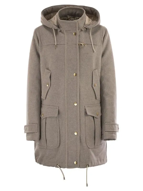 FAY Wool And Cashmere Parka With Removable Hood - Multicolor