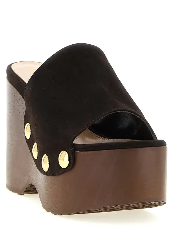 GIANVITO ROSSI Suede Ardea Clogs With Metallic Studs - Brown