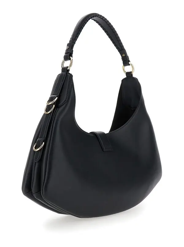 GANNI Kat Piccola' Shoulder Bag In Black Leather With Gold-tone Logo Plate - Multicolor