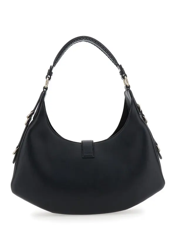 GANNI Kat Piccola' Shoulder Bag In Black Leather With Gold-tone Logo Plate - Multicolor