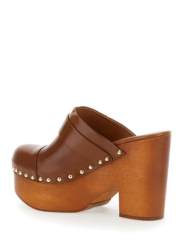 Chloé Leather And Wood Wedge Clogs