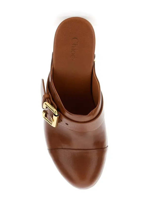 Chloé Leather And Wood Wedge Clogs