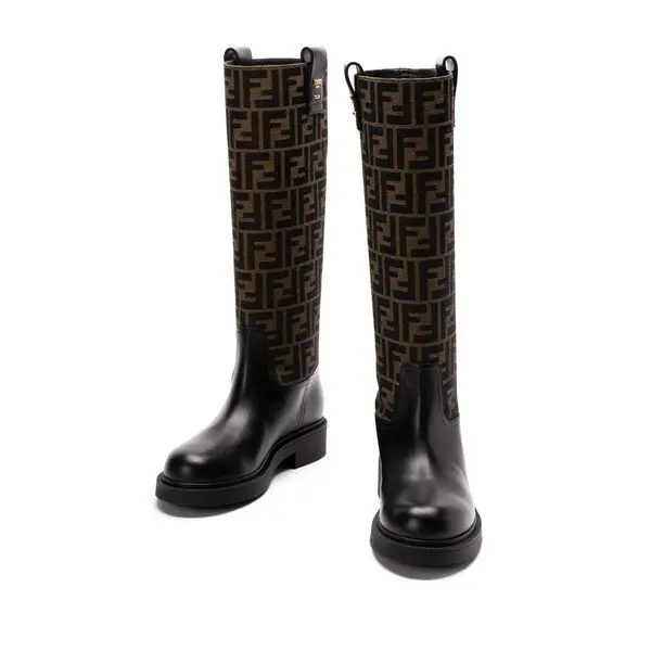 Fendi Ff Motif Knee-high Boots - Black
