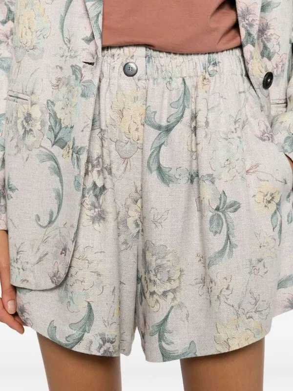 FORTE_FORTE Floral Print Elasticated Waistband Shorts