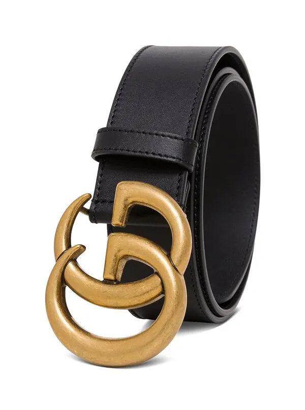 Gucci Black Leather Belt With Gg Logo Buckle - Multicolor