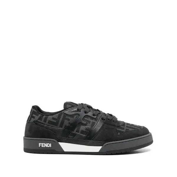 Fendi Charcoal Grey Suede Ff-logo Embroidered Lace-up Low-top Sneakers - Gray
