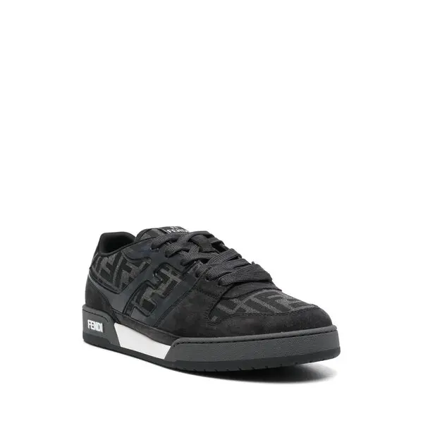 Fendi Charcoal Grey Suede Ff-logo Embroidered Lace-up Low-top Sneakers - Gray
