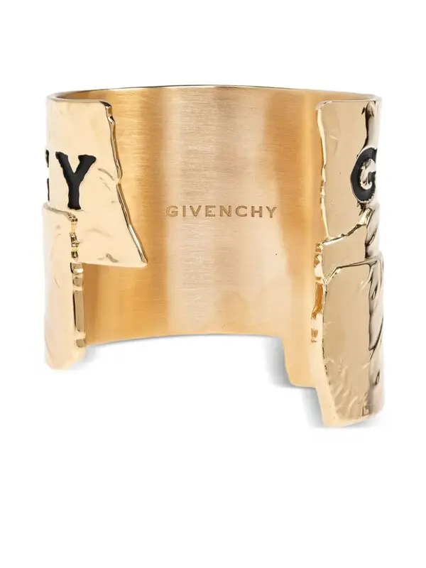 Givenchy Textured Metal Cuff Bracelet With Logo - Silver