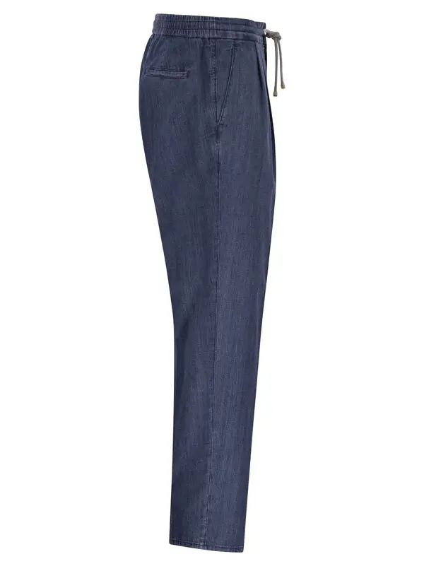 Brunello Cucinelli Lightweight Denim Trousers With Drawstring And Double Pleats
