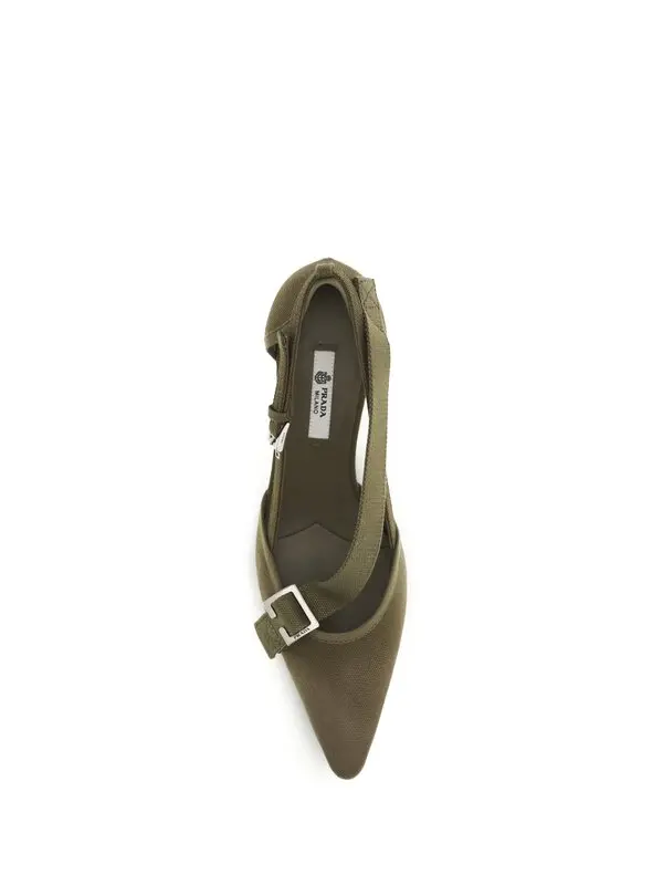 Prada Cotton Buckled Kitten Heel Pumps - Green