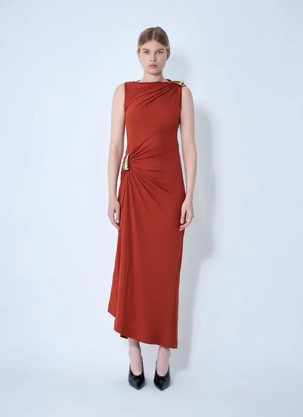 Bottega Veneta Viscose Jersey Dress With Signature Hardware - Orange