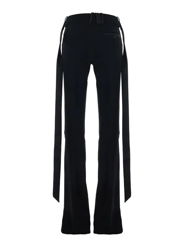 Attico Black Wool Wide Leg Pants With Oversized Band Detail - Multicolor
