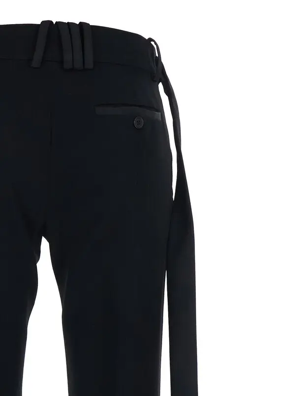 Attico Black Wool Wide Leg Pants With Oversized Band Detail - Multicolor