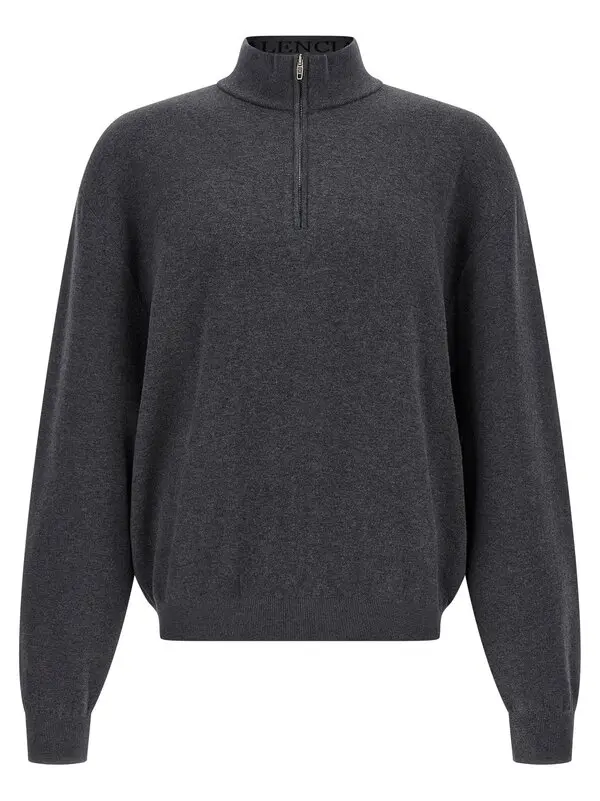 Balenciaga Camionneur Half Zip Cotton Knit Sweater - Gray