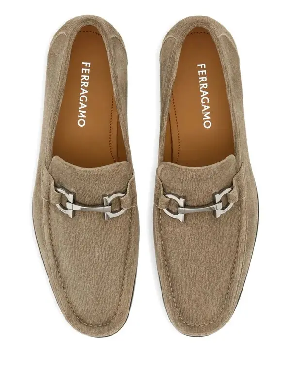 FERRAGAMO Grandioso2 Suede Loafers With Gancini Buckle - Brown