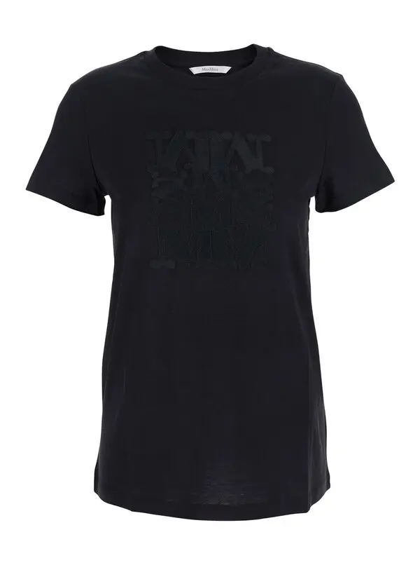 Max Mara Crewneck Cotton T-shirt With Logo - Black