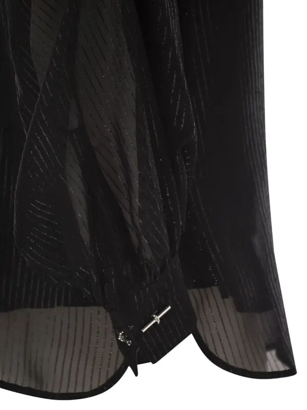 Max Mara Silk Chiffon Blouse With Lamé Stripe And Removable Tie