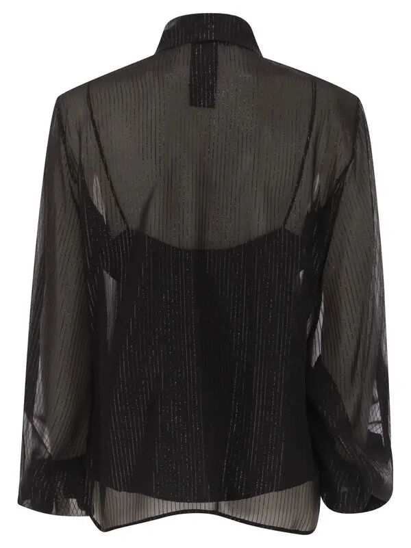 Max Mara Silk Chiffon Blouse With Lamé Stripe And Removable Tie