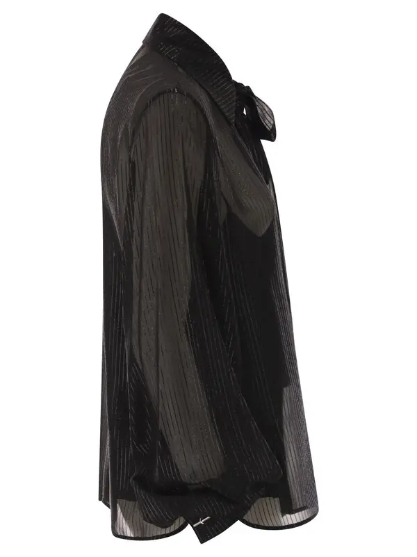 Max Mara Silk Chiffon Blouse With Lamé Stripe And Removable Tie
