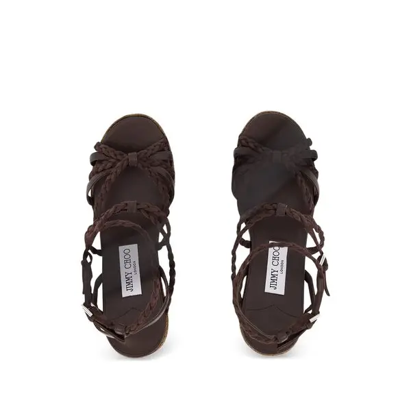 JIMMY CHOO Braided Platform Wedge Sandals - Brown