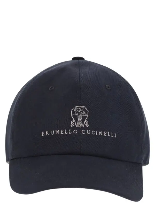 Brunello Cucinelli Baseball Cap In Garment-dyed Cotton Gabardine With Embroidered Logo - Blue