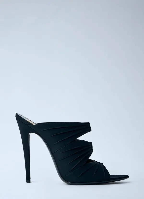 Saint Laurent Emilie Pleated Strap Mules - Black