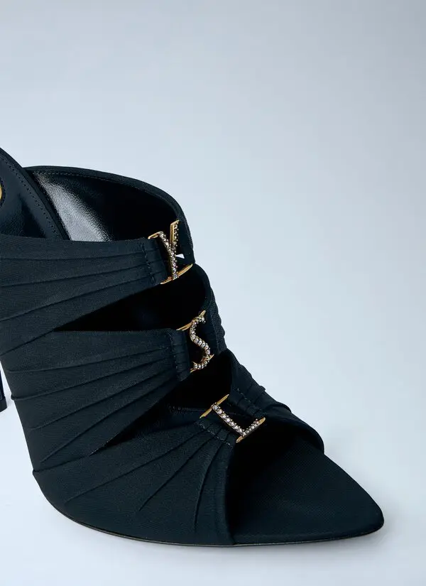 Saint Laurent Emilie Pleated Strap Mules - Black
