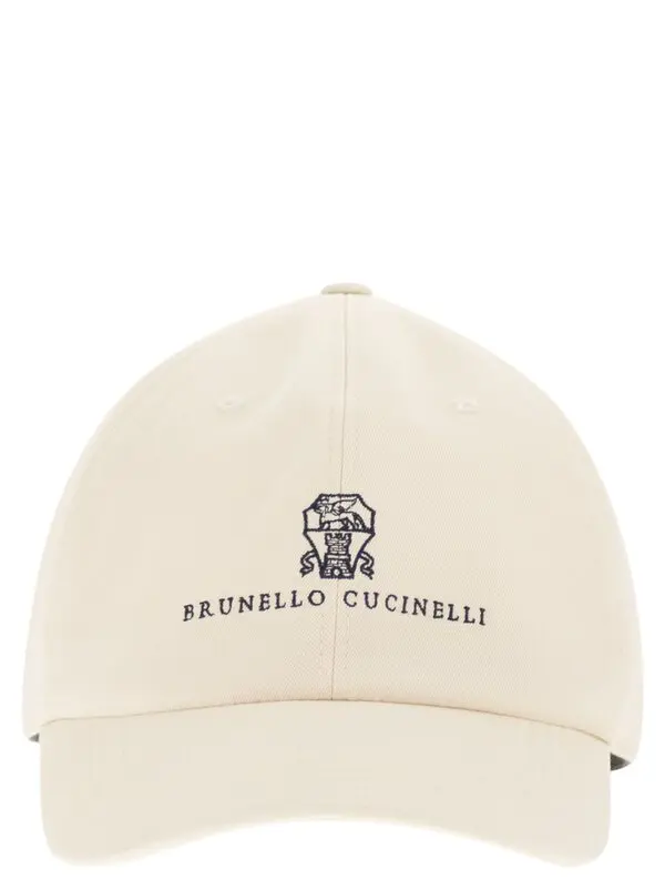 Brunello Cucinelli Baseball Cap In Twisted Cotton Gabardine With Embroidered Logo - White