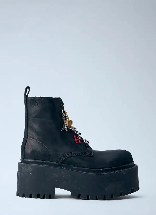 Balenciaga Charm-detail Platform Leather Ankle Boots - Black