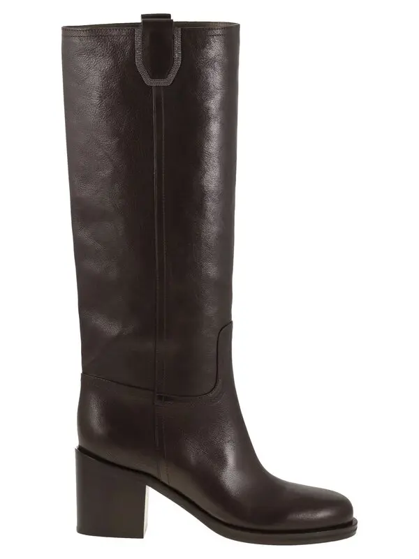 Brunello Cucinelli Leather Boots With Metal Detail - Brown