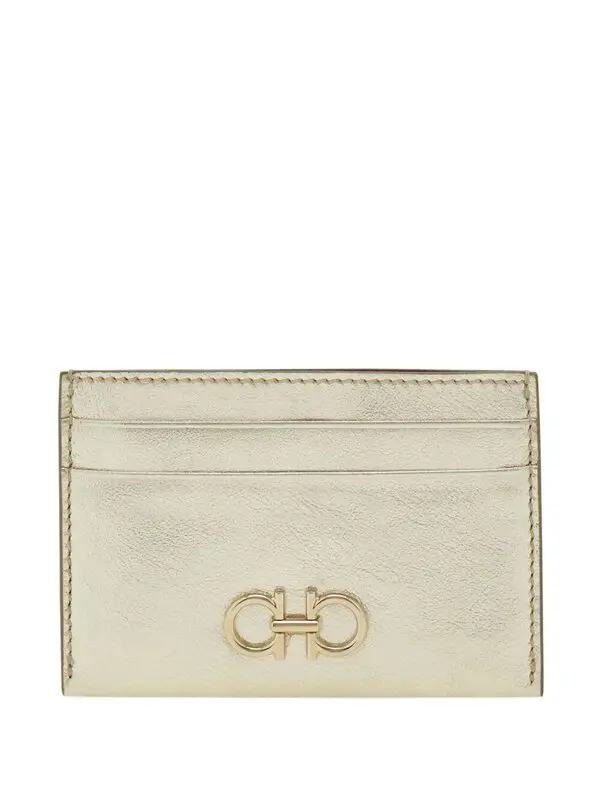 FERRAGAMO Gancini Laminated Leather Card Holder - Silver