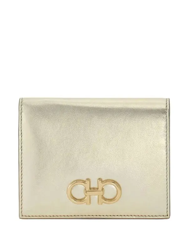 FERRAGAMO Gancini Laminated Leather Compact Wallet - Silver