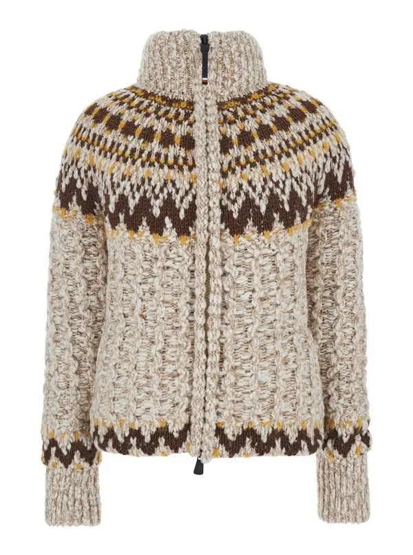 Moncler Geometric Motif Wool Blend Knit Jacket - Multicolor