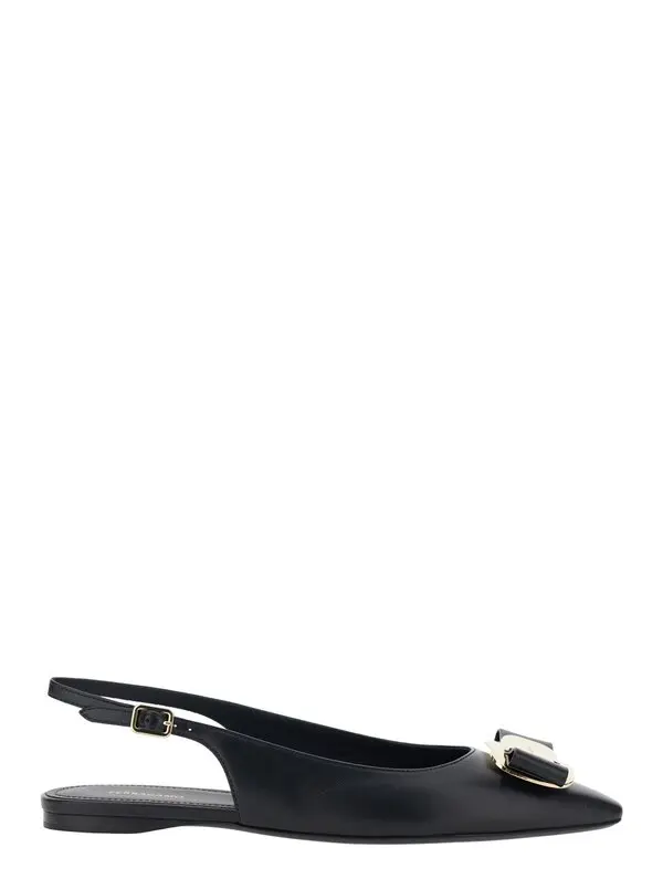 FERRAGAMO Zelmi Leather Slingback Ballet Flats - Black