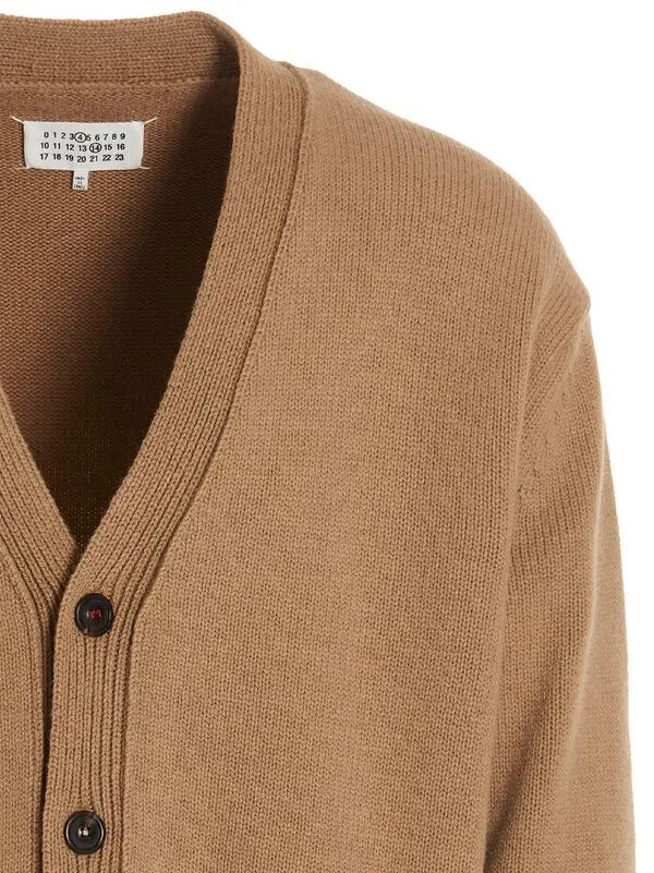 MAISON MARGIELA Wool Blend V-neck Cardigan With Suede Elbow Patches - Cream