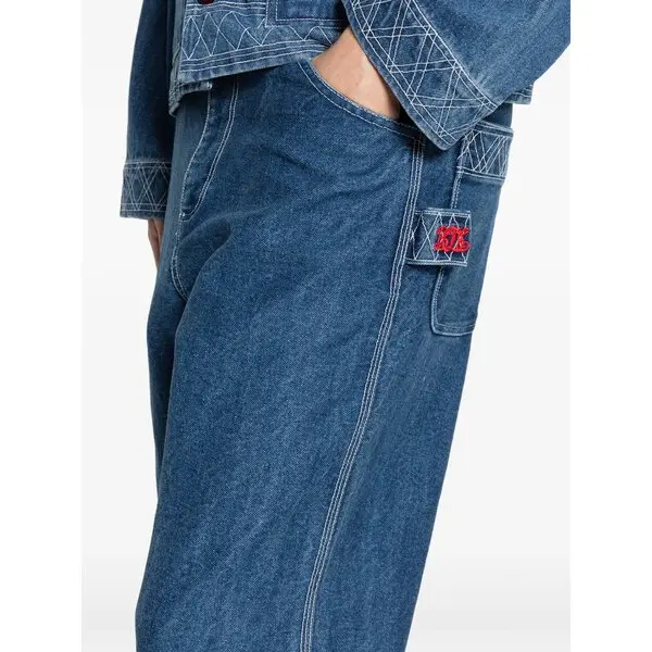 BODE Denim Straight Leg Jeans With Embroidered Trim - Blue