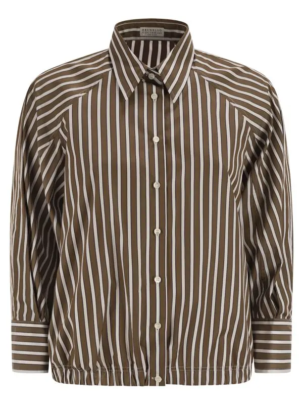 Brunello Cucinelli Striped Cotton Shirt With Elasticated Hem - Multicolor