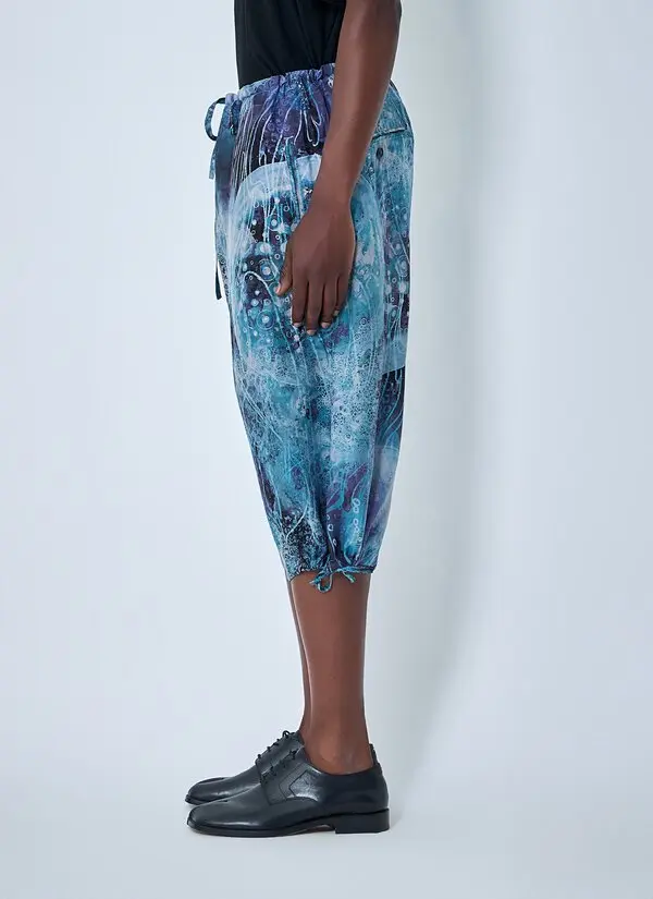 Yohji Yamamoto Cropped Wide-leg Silk Shorts With Drawstring Waist